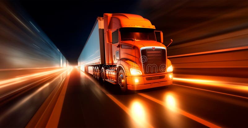 American Style Truck on the Freeway, Highway Pulling Cargo. Transport ...