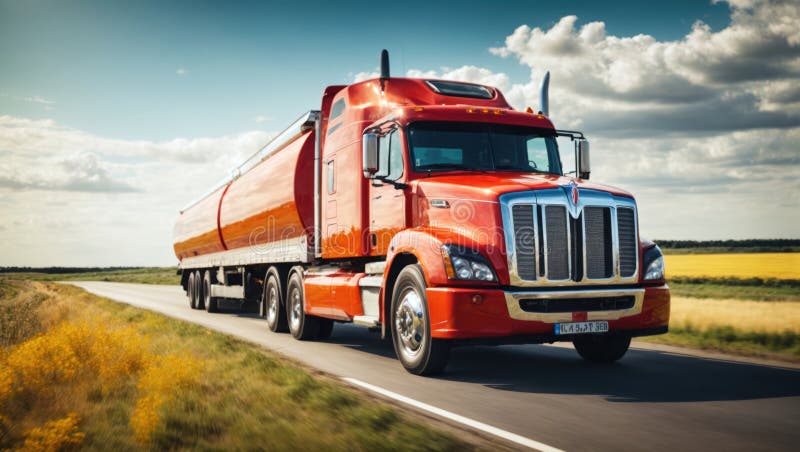American Style Truck on Freeway Pulling Load Stock Illustration ...