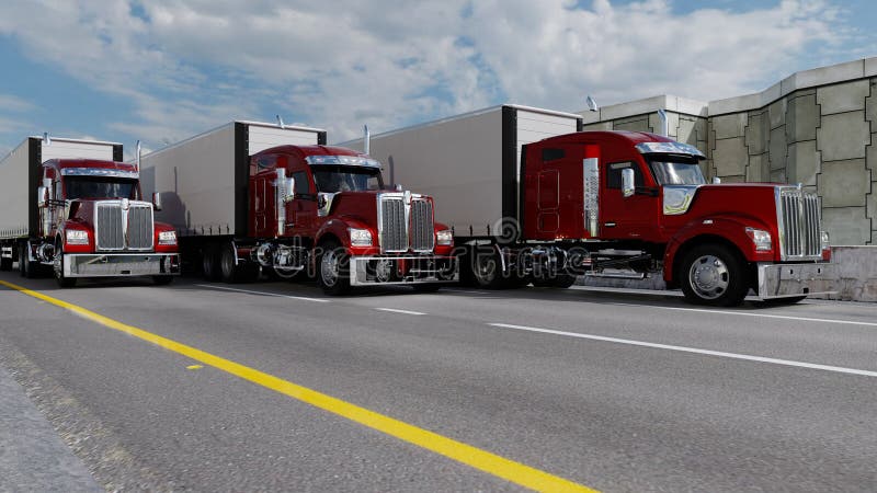 American Style Truck on Freeway Pulling Load. Transportation Theme ...