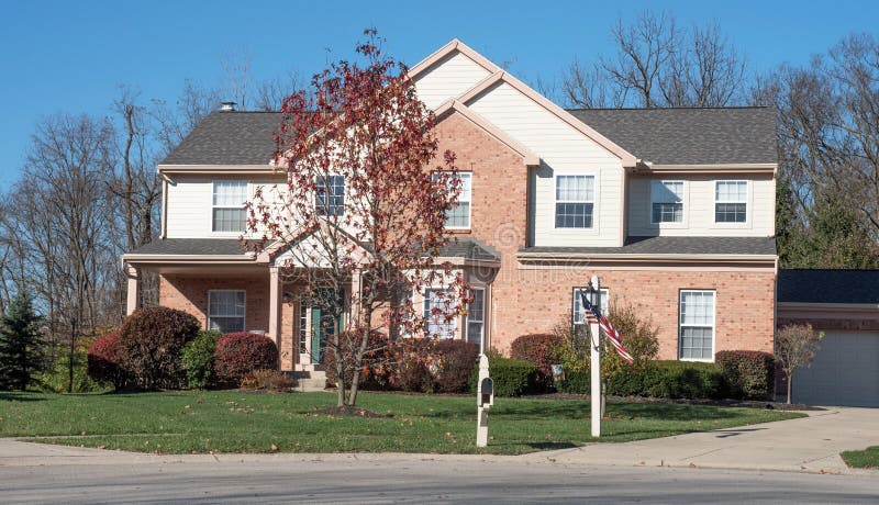 American Suburban Home stock photo. Image of large, columns - 62867044