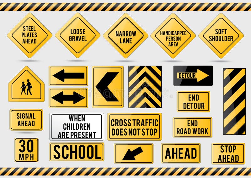 Traffic Signs Collection [13] Out of 19 Stock Vector - Illustration of ...