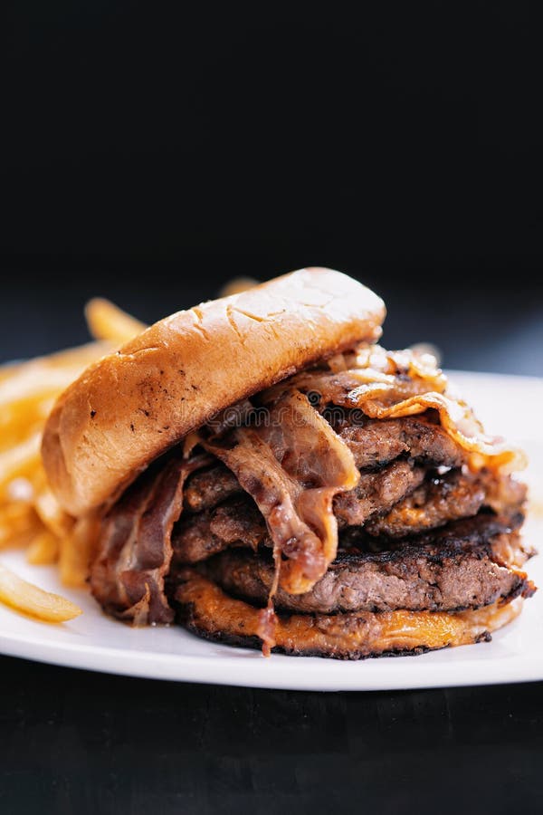 American Triple Patty Smashed Hamburger Stock Image - Image of burger ...