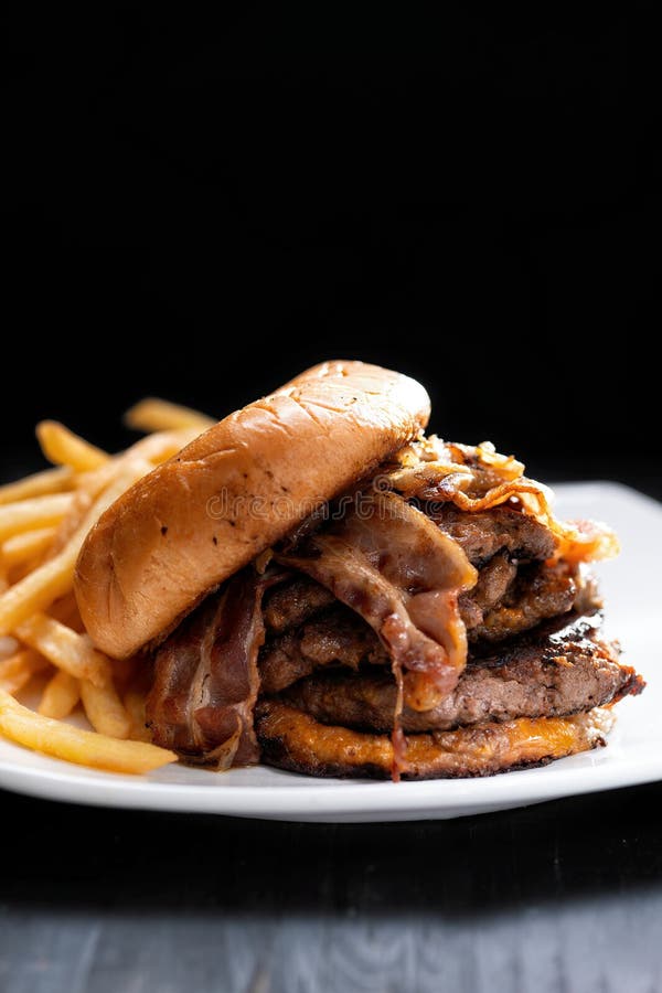 American Triple Patty Smashed Hamburger Stock Image - Image of close ...