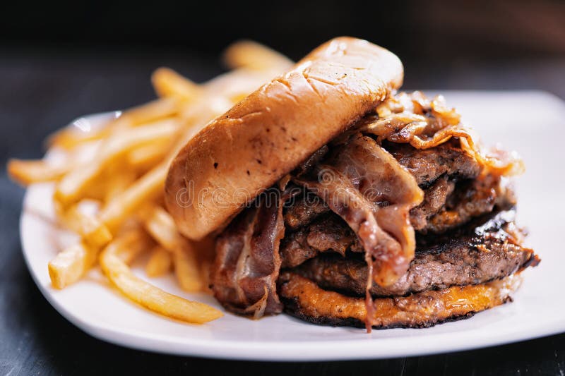 American Triple Patty Smashed Hamburger Stock Photo - Image of color ...