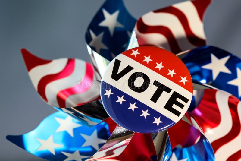 American Vote Button on Blue Background with Usa Flag Colors Editorial ...