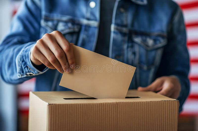 American Voter Casting Ballot in Cardboard Box during Democratic ...
