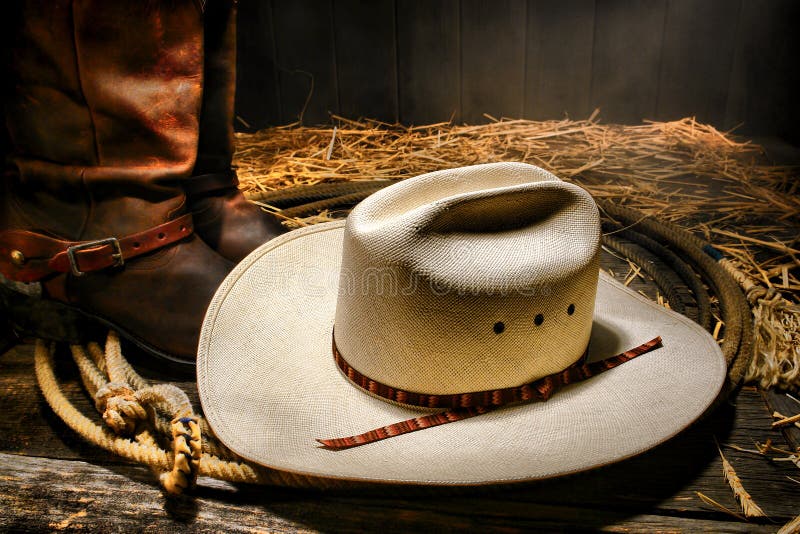 American West Rodeo Cowboy Hat on Lasso with Boots Stock Photo - Image ...