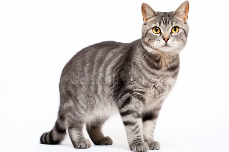 American Wirehair Cat Stands on a White Background Stock Illustration ...
