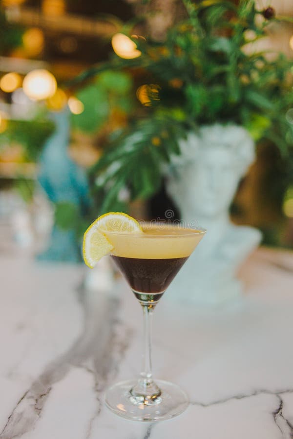 Americano in a Tall Cocktail Glass Topped with Lemon Stock Photo ...