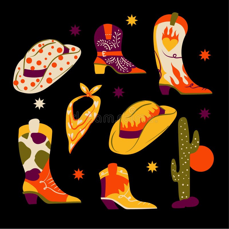 Americans Cowboy Boots and Hats Isolated. Vector. Stock Vector ...