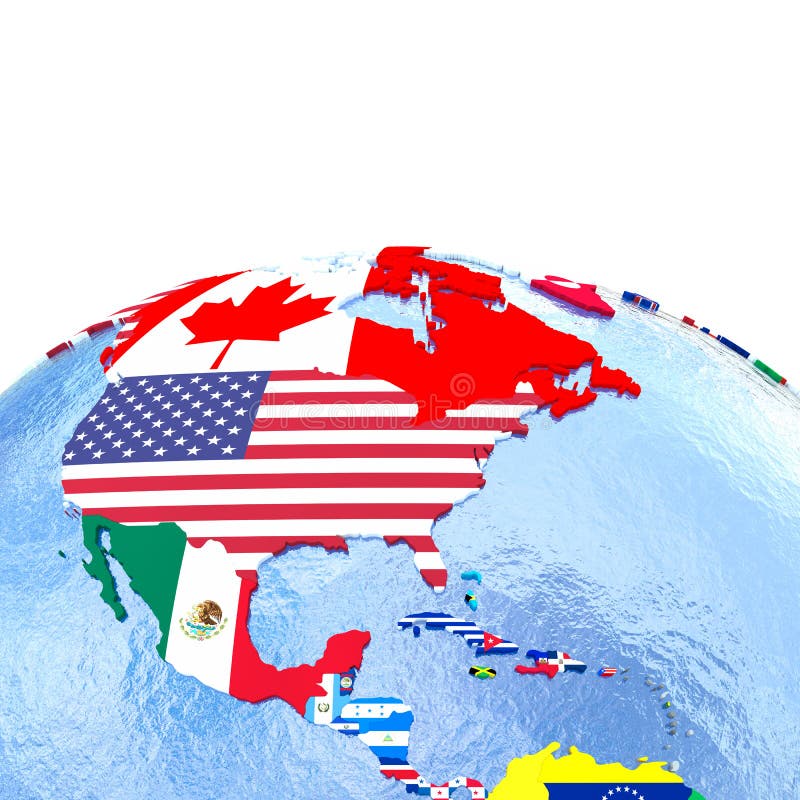 Americas on Political Globe with Flags Stock Illustration ...