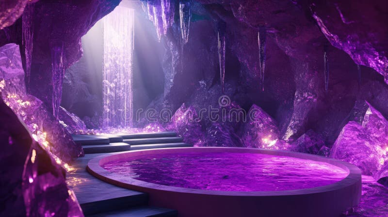 Amethyst Cave Pool with Waterfall and Steps Stock Image - Image of ...
