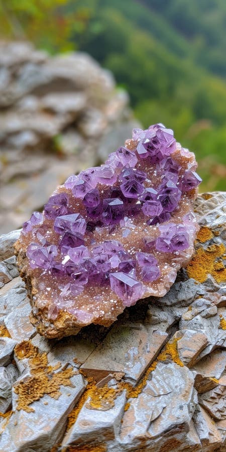 Natural Amethyst Crystal Cluster Resting on Rocky Terrain during ...
