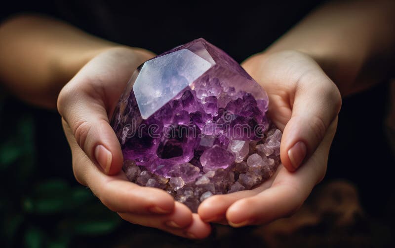 Amethyst Crystal Druse in Woman Hand. Generative Ai. Stock Illustration ...