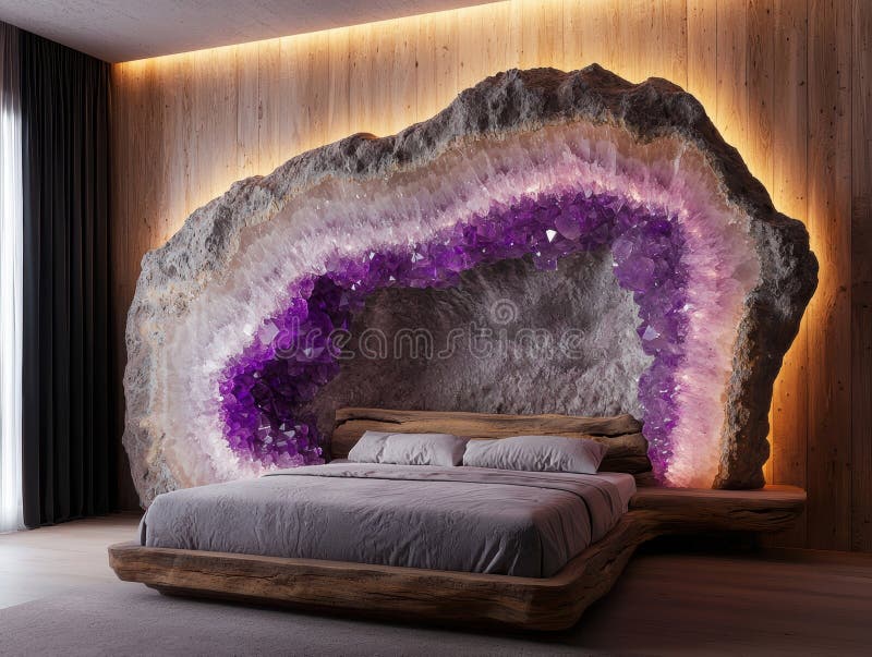 Amethyst Crystal Geode Bedroom Design Stock Illustration - Illustration ...