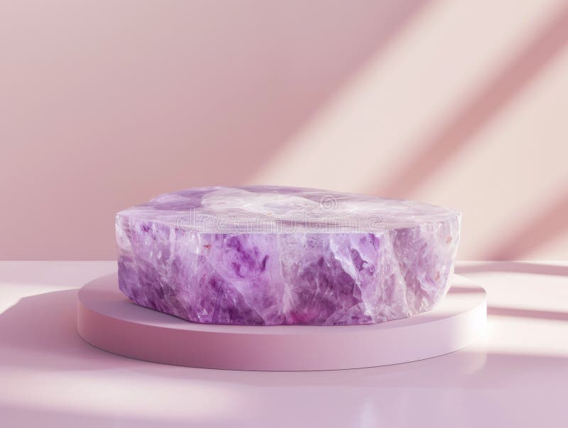 Amethyst Crystal Platform on Pink Background with Sunlight Stock ...