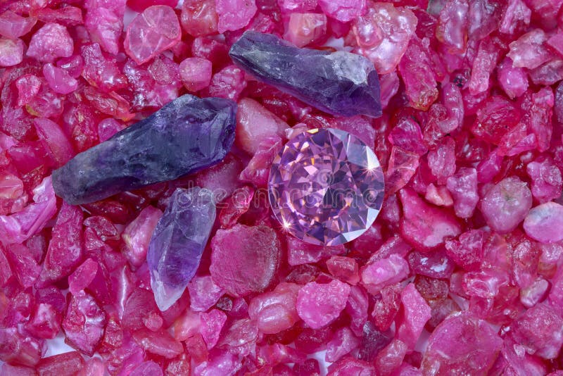 .heart Amethyst Diamonds on Raw Ruby Stock Image - Image of purple ...