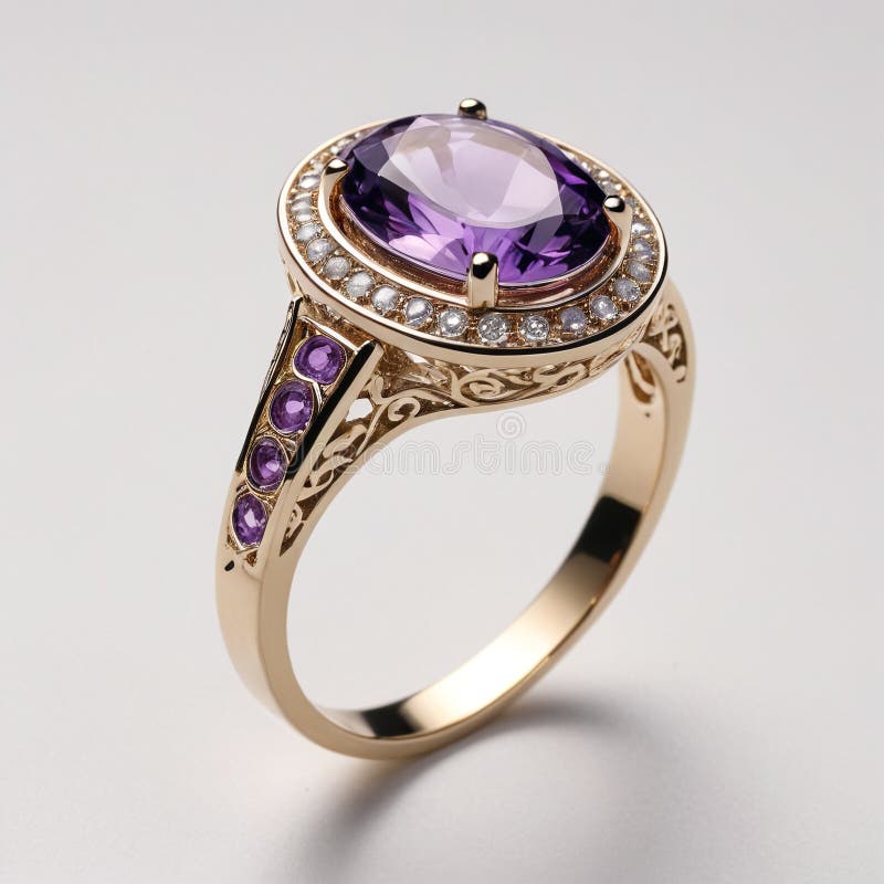 Amethyst Elegance Stunning Purple Gemstone Ring on White Stock ...