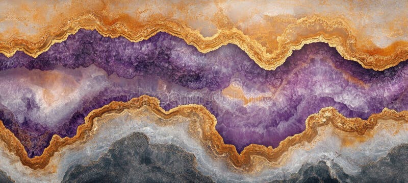 Amethyst Geode Background. Macro Closeup Detail with Golden Layers ...