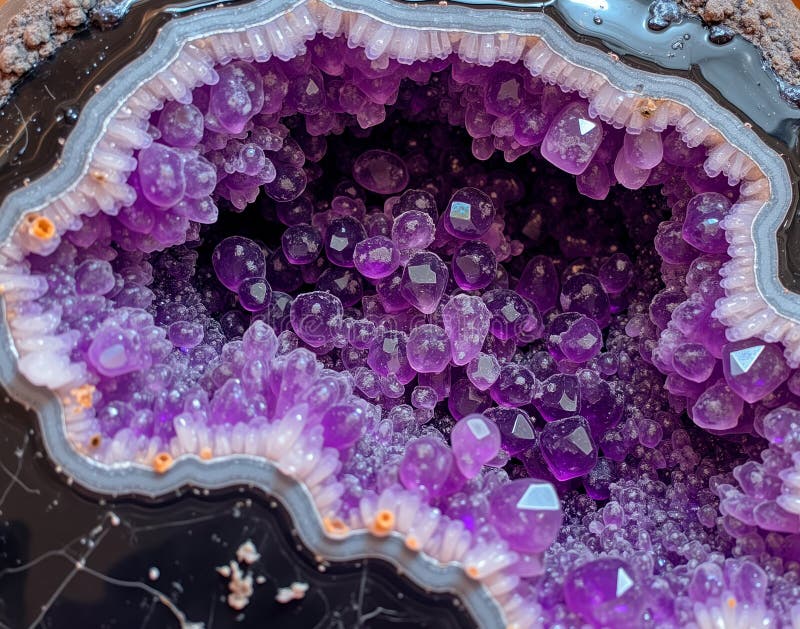 Amethyst Geode Marble with Purple Crystal Clusters on a Black Base ...