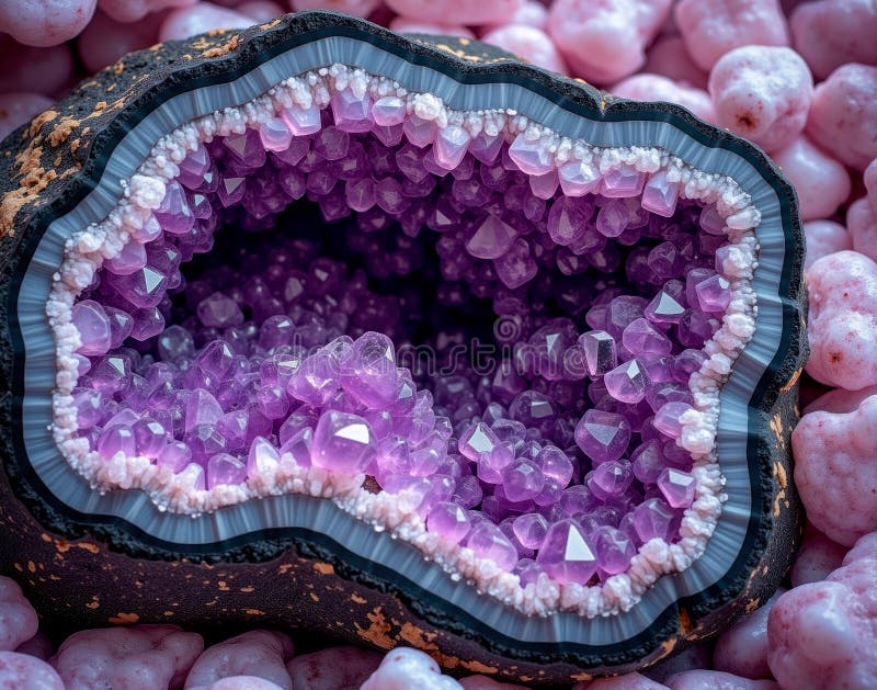 Amethyst Geode Marble with Purple Crystal Clusters on a Black Base ...