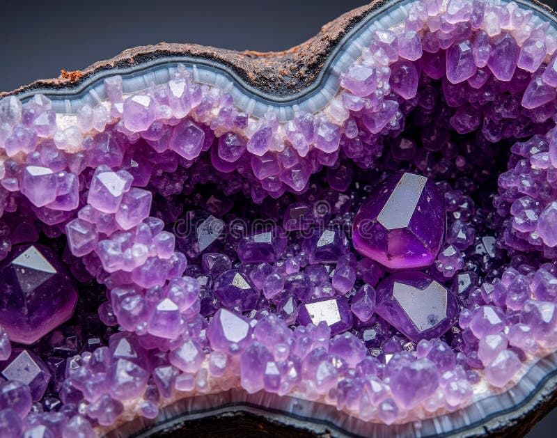 Amethyst Geode Marble with Purple Crystal Clusters on a Black Base ...