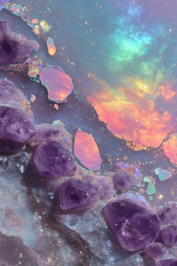 Amethyst Geode with Rainbow Galaxy Background Stock Illustration ...
