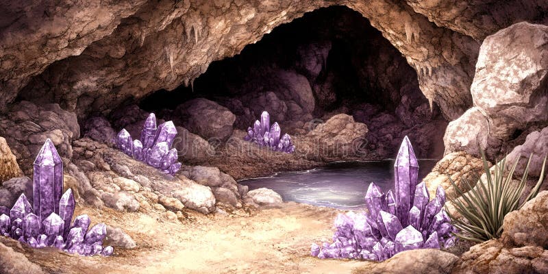 Amethyst Geodes and Crystals in a Mystical Cave Fantasy Background ...