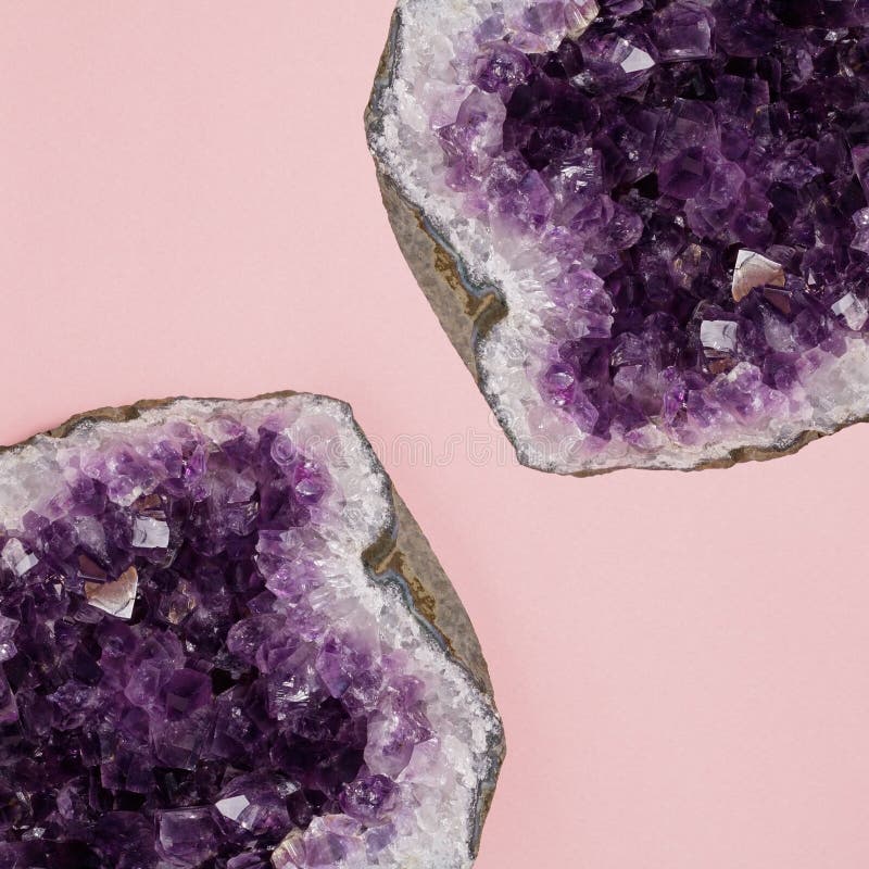 The Amethyst Stone on Pastel Pink Background Stock Image - Image of ...