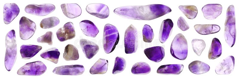 Amethyst Stones Set Texture on Light White Isolated Background. Macro ...