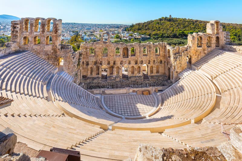 Akropolu Amfiteatr Antyczny Athens Greece Obraz Stock - Obraz złożonej ...