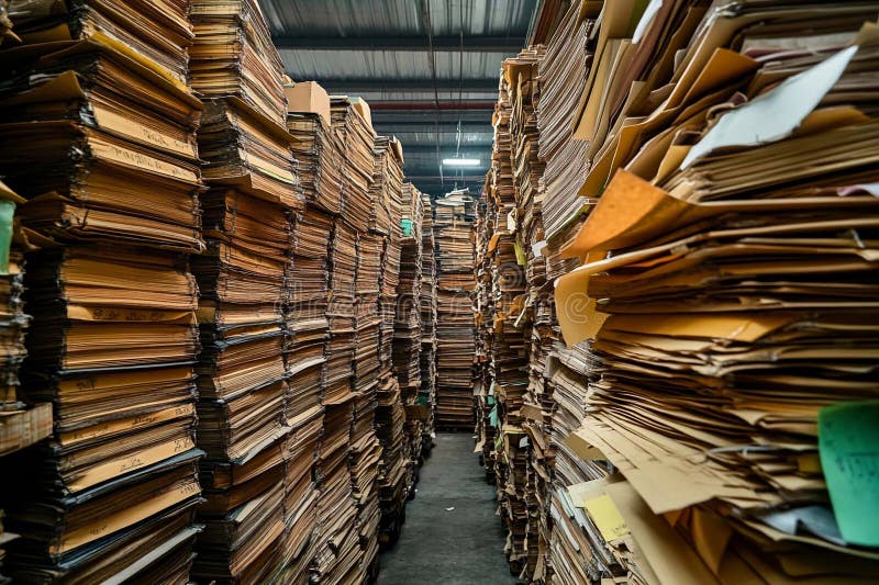 A Maze of Stacked Documents in a Bustling Archive during the Daylight ...