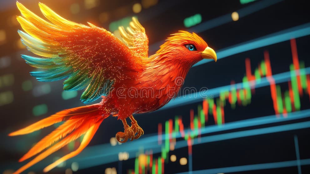 Amidst Abstract Graphs and Charts, a Glowing Phoenix Ascends in the ...