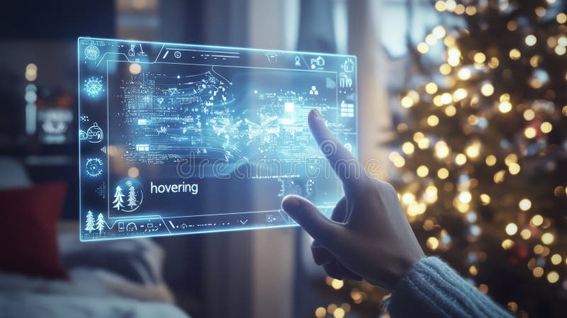 A Futuristic Interface Displays Holographic Data Amid Festive Holiday ...