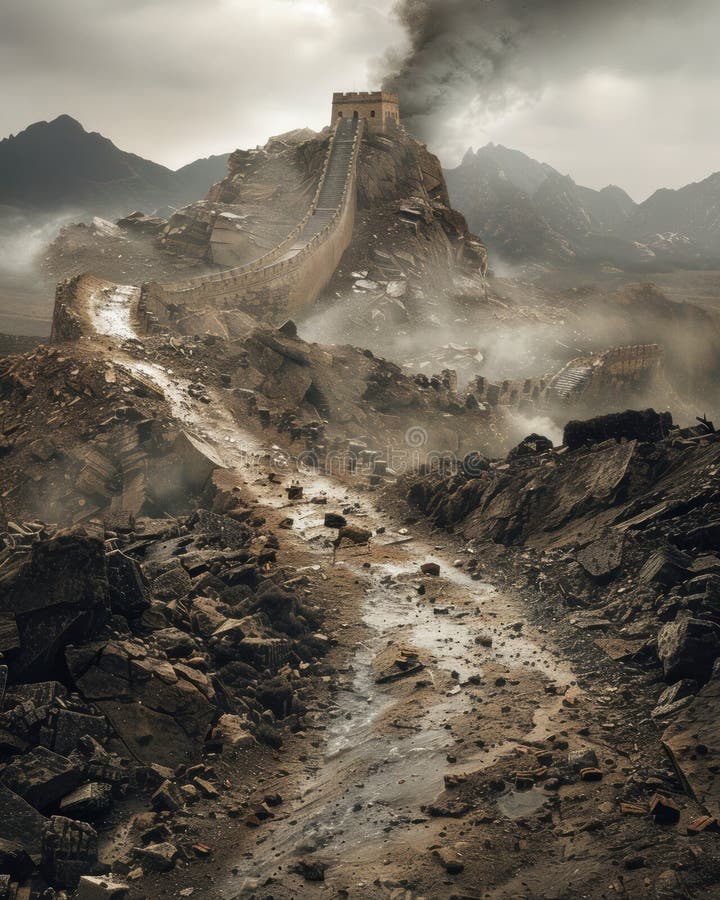 Epic Post Apocalyptic Landscape Featuring the Ruins of a Great Wall ...