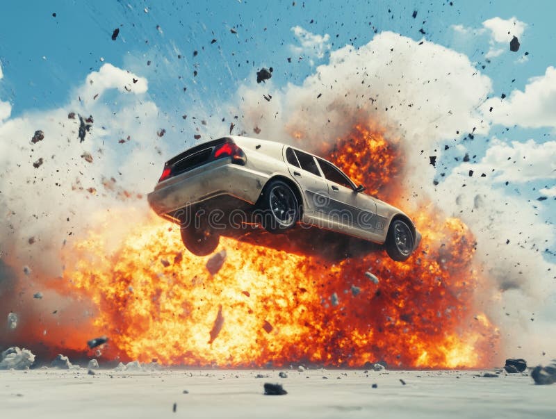 Amidst a Dramatic Explosion, a Car is Propelled through the Air ...