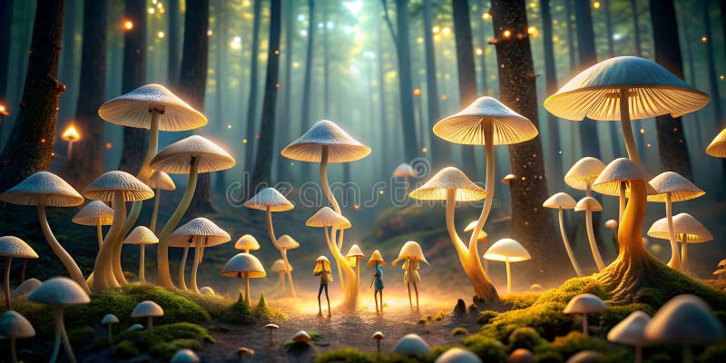 Amidst a Forest of Glowing Mushrooms Creatures of Light and Shadow ...