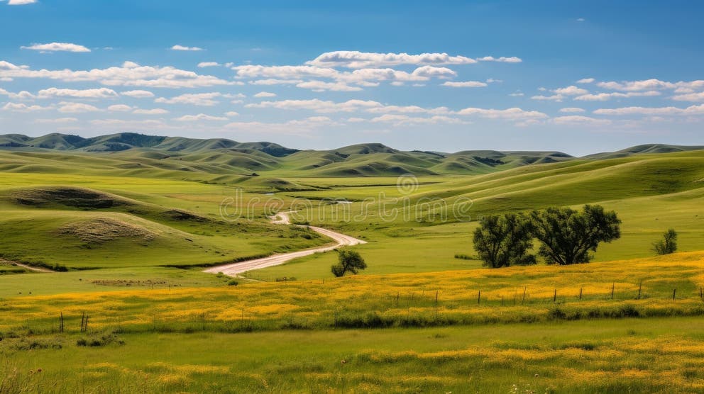 Amidst Golden Prairie Landscape Backdrop Stock Illustration ...