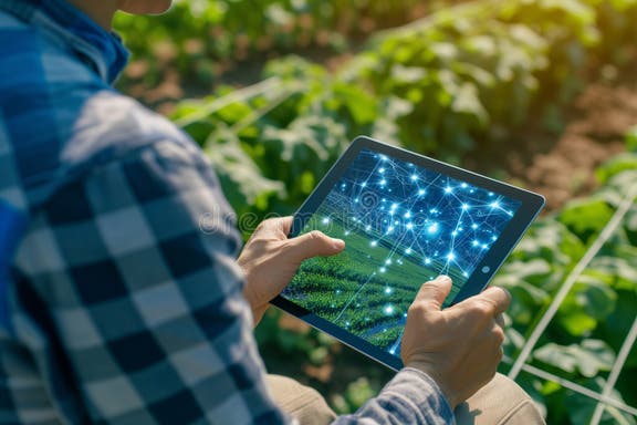 Agricultural Tech in Action: Farmer with Tablet Overseeing Digital Farm ...