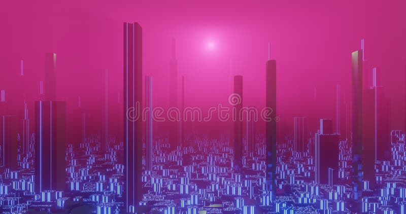 Amine City Skyline Pink Smog Stock Illustration - Illustration of ...
