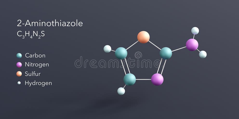2-aminothiazole Molecule 3d Rendering, Flat Molecular Structure with ...