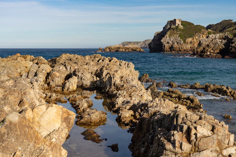 Amio Beach with the Cliffs and Rock Formations at Sunset in Cantabria ...