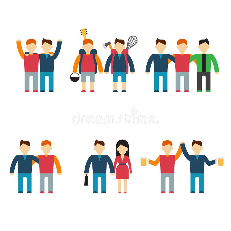 Amis Et Ligne Plate Icônes De Relations Amicales Illustration de ...