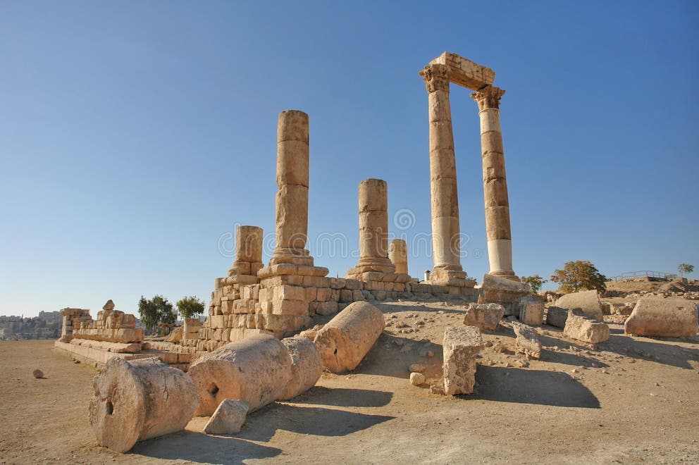 Amman Hercules Temple in Jordan Stock Photo - Image of marble, column ...