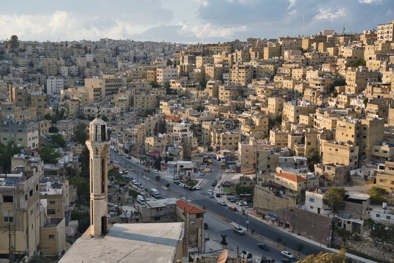 Amman and sunset stock photo. Image of buildings, jordan - 156712172