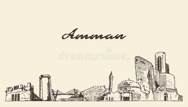 Amman Silhouette Skyline. Jordan - Amman Vector City, Jordian Linear ...