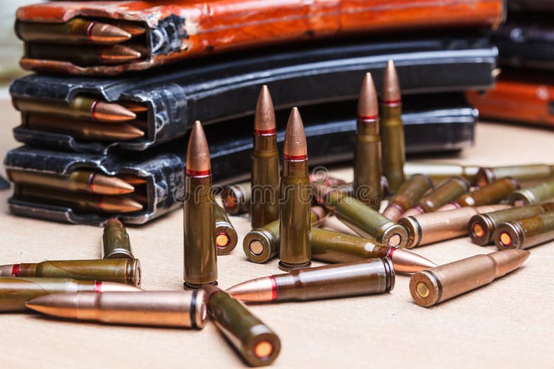 Ammo for Machine Guns with Loaded Magazines Stock Image - Image of ...