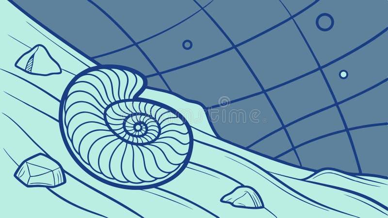 Ammonite Fossil on a Blue Grid Pattern, Vector Design Generative AI ...