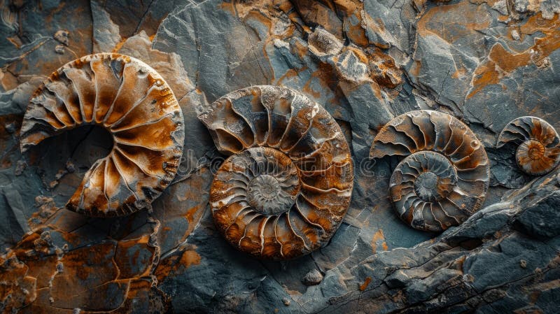 Ammonite Fossils Embedded in Rock Stock Image - Image of spiral, floor: 327772687