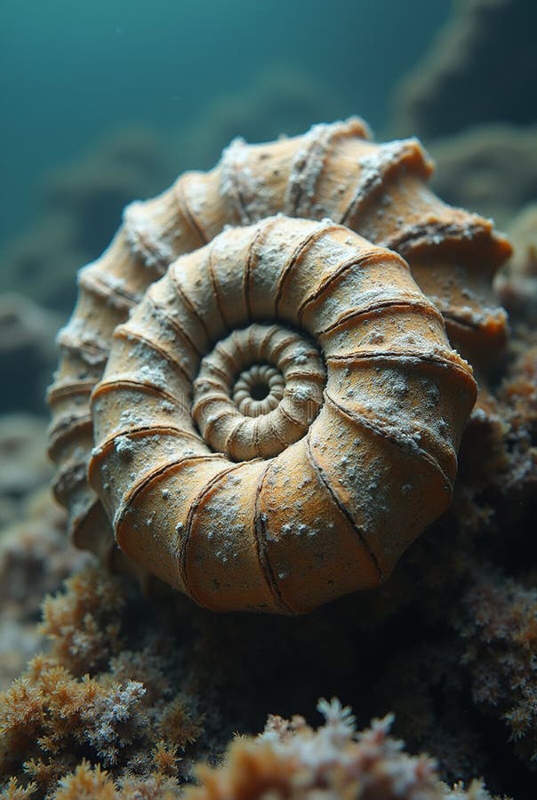 Ammonite Shell on Seabed. Ancient Mollusk Stock Image - Image of ...